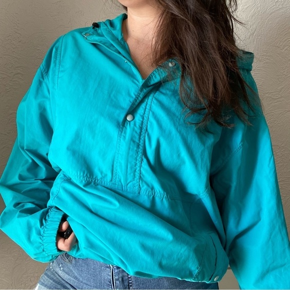 Vintage | Jackets & Coats | Vintage Lands End Teal Oversized Rain ...